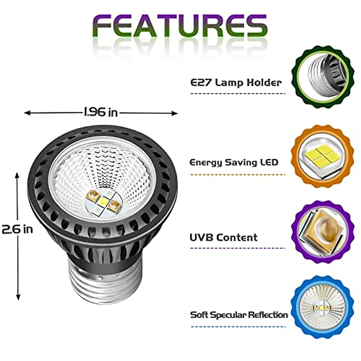 NEPTONION High Intensity UVB Reptile Bulb, UVB 10.0 Reptiles Bulb, LED 5W UV Light Bulb, UVB Compact Fluorescent Lamp, Suitable for Desert Reptiles (E27,110V)