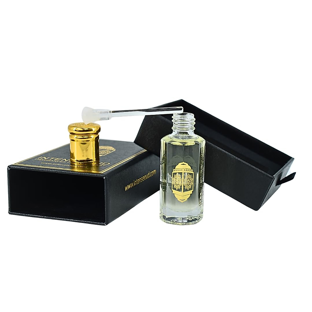 INTENSE OUD Black Extasy Arabian Perfume Oil for Men & Women, Long Lasting Alcohol-Free Concentrated Fragrance, 12ml (0.40 oz) in Black Gift Box, Ginger & Myrrh Notes