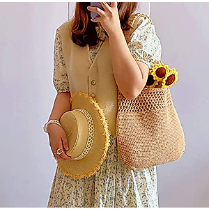 JI YA LI Handwoven Straw Vintage Purse Bag Soft Straw Beach Bag Handbag Shoulder Bag Boho Beach Sea Tote Basket Rattan Vacation Bag