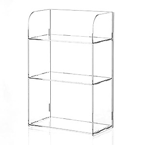 Jusalpha 3 Tier Clear Acrylic Bathroom Organizer shelf for Cosmetic Perfume Skincare Makeup Toy Spices Standing Tabletop Vanity Tray Shelf Multifunctional Sturdy Display showcase (10''x 4''x 12'')