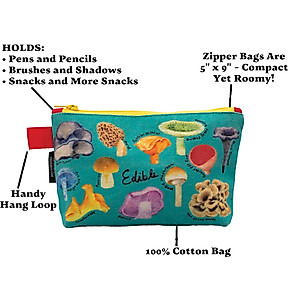 The Unemployed Philosophers Guild Mushroom Bag - 9" Canvas Zipper Toadstool and Nature Themed Pouch for Pencils, Tools, Cosmetics, Toiletries, and More