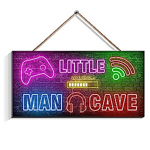 Neon Gaming Decor for Boys Room Wooden, Neon Gaming Wooden Door Sign for Gamer Room Decor, Boys Decorations for Bedroom Nursery Playroom Wall Art (6"x12")