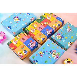 Sikiweiter Shark Wrapping Paper -Ocean Shark Wrapping Paper for Baby Boys Girls, 12 Sheets Shark Wrapping Paper for Baby Shower Birthday Christmas, 19.7 x 27.6 Inches Per Sheet