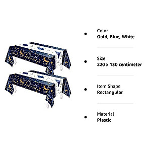 Juexica Twinkle Twinkle Little Star Decoration Tablecover for Baby Shower Boy Gender Reveal Party Supplies(2 Pack), Gold, Blue, White