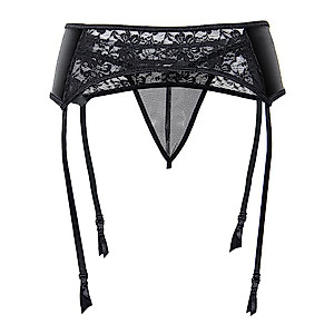 Lace Plus Size Garter Belt for Women Floral Black Sexy Lingerie Suspenders Panties with 4 Metal Clips for Stocking 3XL