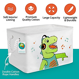 KAZULO Dinosaur Baskets Set, Kids hampers, Dinosaur laundry Basket, Dinosaur clothes Hamper with Handles, Dino Decor, Dinosaur Stuf, Book Storage Bins for kids (Dino Bundle)