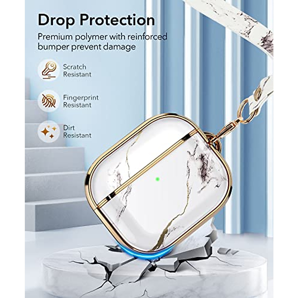 ESR Style Case Compatible with AirPods 3rd Generation (2021), Shockproof Protective Cover, Supports Wireless Charging, Stylish Case with Wrist Strap and Keychain Clip, Daydream Series, Marble