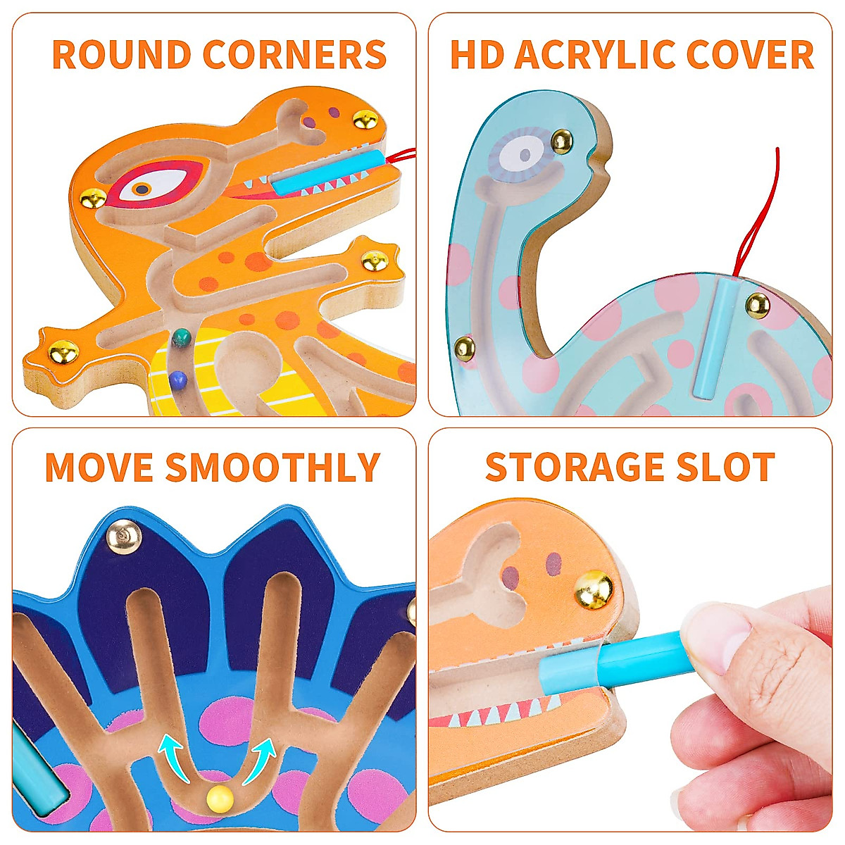 NiToy 3-Pack Wooden Magnetic Maze Toys for Kids 3+, Dinosaur Interactive Puzzle Game Boards Montessori Labyrinth STEM Activity Child Fine Motor Skill Development Preschool Birthday Gifts (3 Dinosaurs)