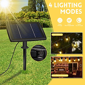 J luster Solar Outdoor String Light, Waterproof Patio String Lights with 15 Shatterproof LED Bulb 2700K for Outdoor, Patio, Porch, Backyard (48FT)