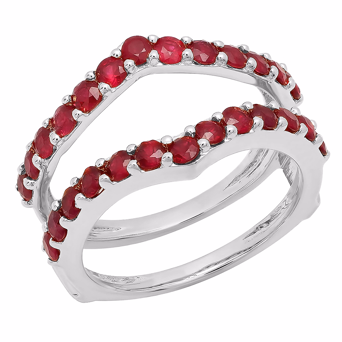 Dazzlingrock Collection Round Ruby Double Guard Wedding Band Enhancer Ring for Women in 14K White Gold, Size 8