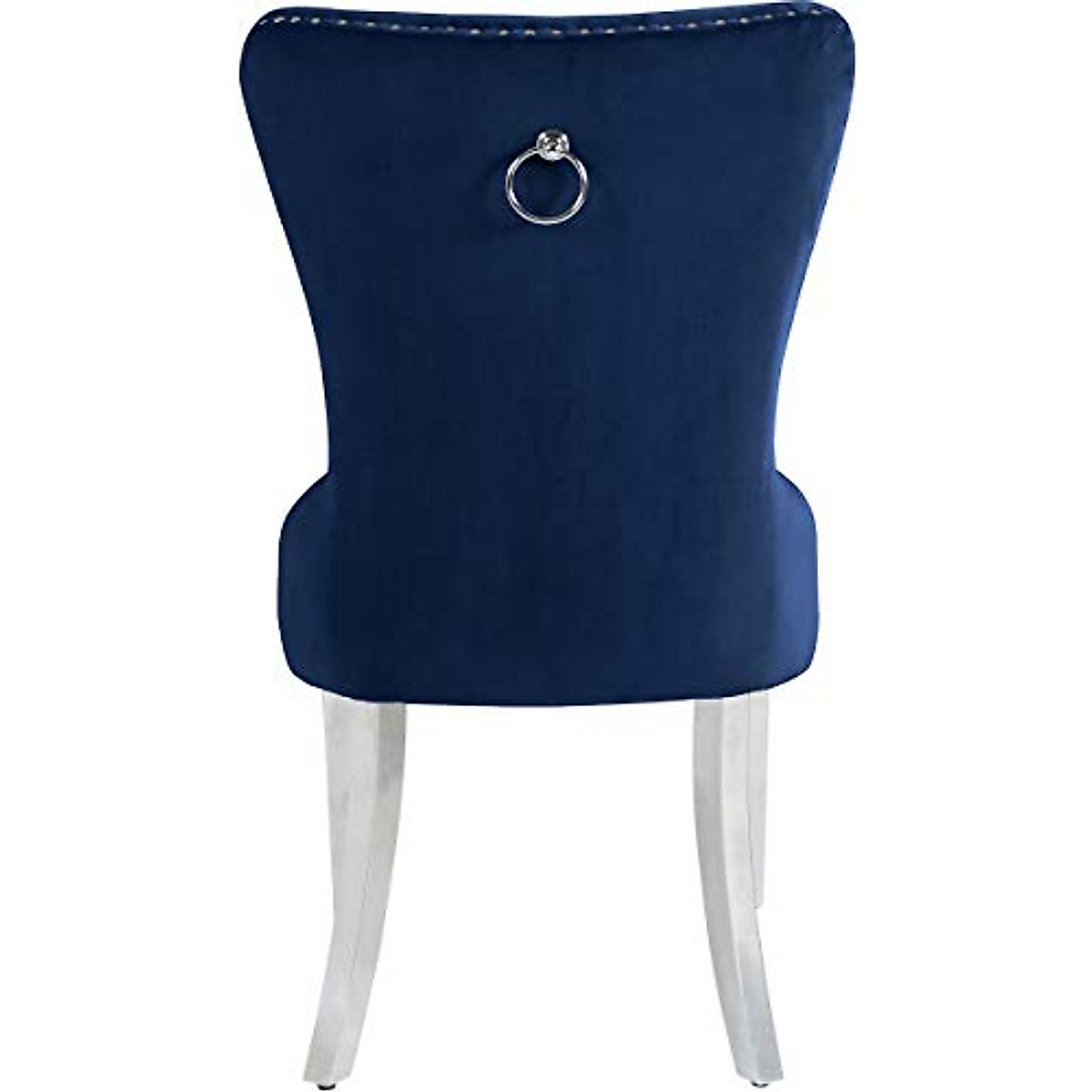 Meridian Furniture Carmen Collection Modern | Contemporary Velvet Upholstered Dining Chair with Button Tufting and Chrome Metal Legs, Set of 2, Navy, 21.5" W x 27" D x 39.5" H