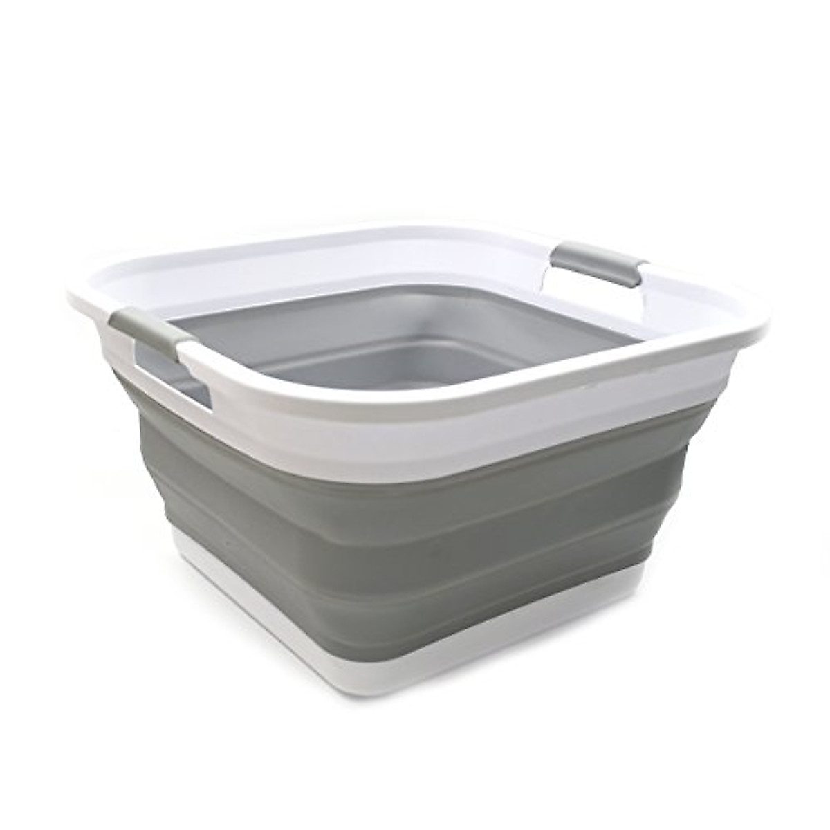 SAMMART 32L Collapsible Plastic Laundry Basket - Square Tub/Basket - Foldable Storage Container/Organizer - Portable Washing Tub - Space Saving Laundry Hamper (1, Grey)