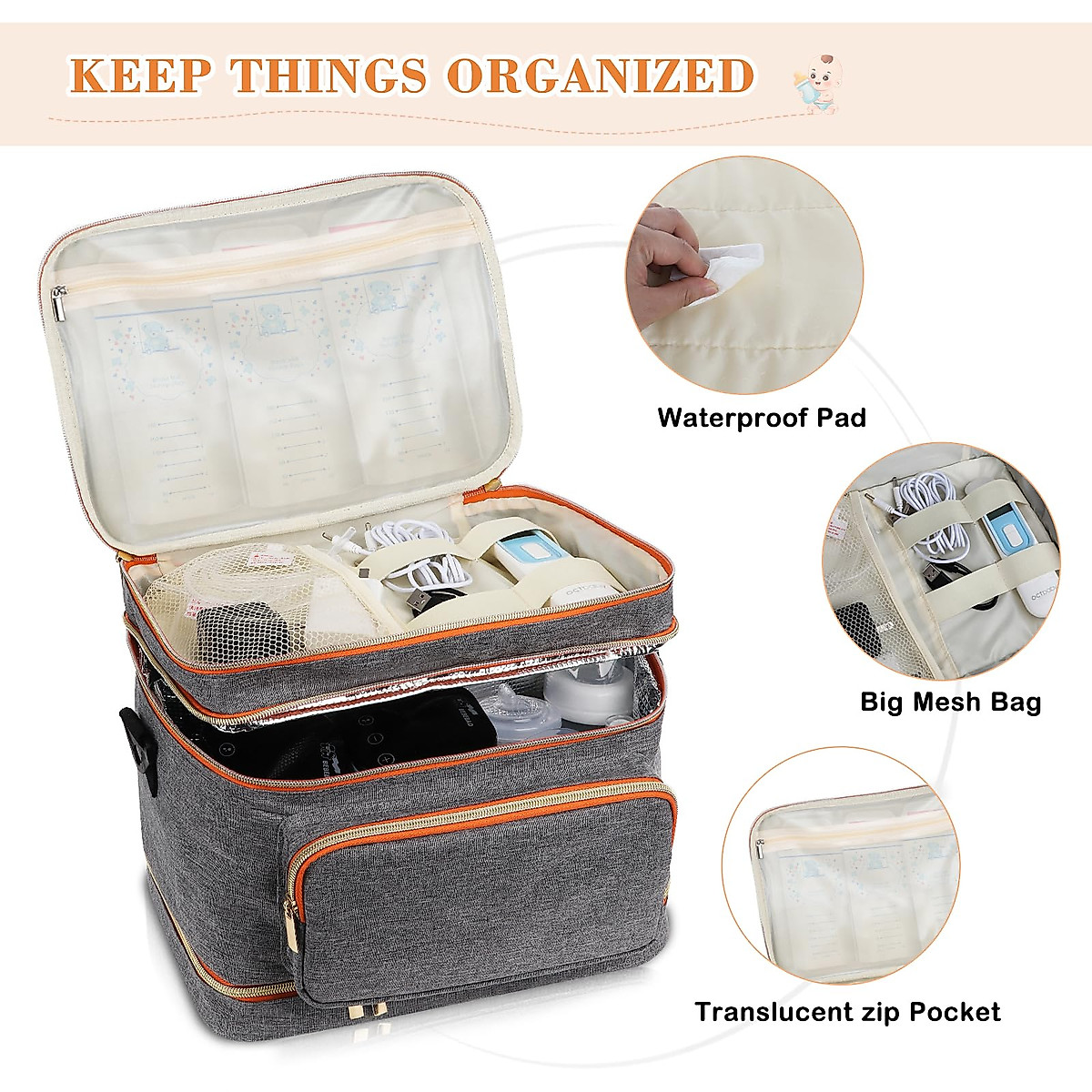 Vasttron Wearable Breast Pump Bag, Breastfeeding Pump Bag Diaper Bag Portable Pump Carrying Case for Working Moms Travel Compatible with Willow Elvie Pumps Pump in Style