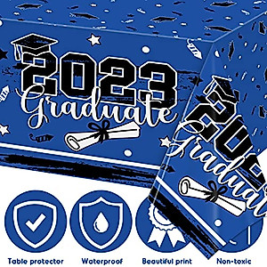 Graduation Party Decorations Class of 2023 Blue Graduation Tablecloths 3PCS Congrats Grad Disposable Plastic Table Covers for College High School Graduation Party Supplies 70x43 Inch