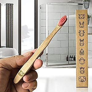 Bamdable Bamboo Wood Toothbrush with Animal Designs | Pack of 8 | Eco-Friendly | Soft Colorful Bristles for Kids