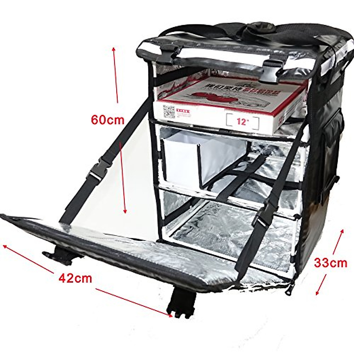 PK-86A: Backpack Food Delivery Bag with Dividers, w/3 Partitions for Hot/Cold, 16" L x 13" W x 24" H,Thermal Delivery Bags, Pizza Delivery Boxes
