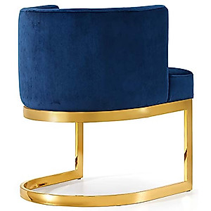 Meridian Furniture Gianna Collection Modern | Contemporary Velvet Upholstered Dining Chair with Polished Gold Metal Frame, 24" W x 22" D x 29.5" H, Navy