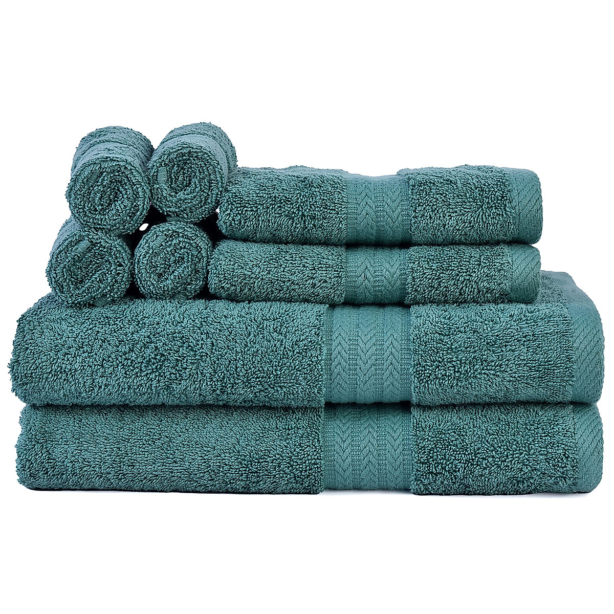 AKTI Premium 8 Piece Bathroom Towel Set, 2 Bath Towel 2 Hand Towel 4 Wash Cloth Bathroom Set, 100% Cotton Bathroom Towels with 580 GSM, Extra Absorbent & Quick Drying Towels for Bathroom