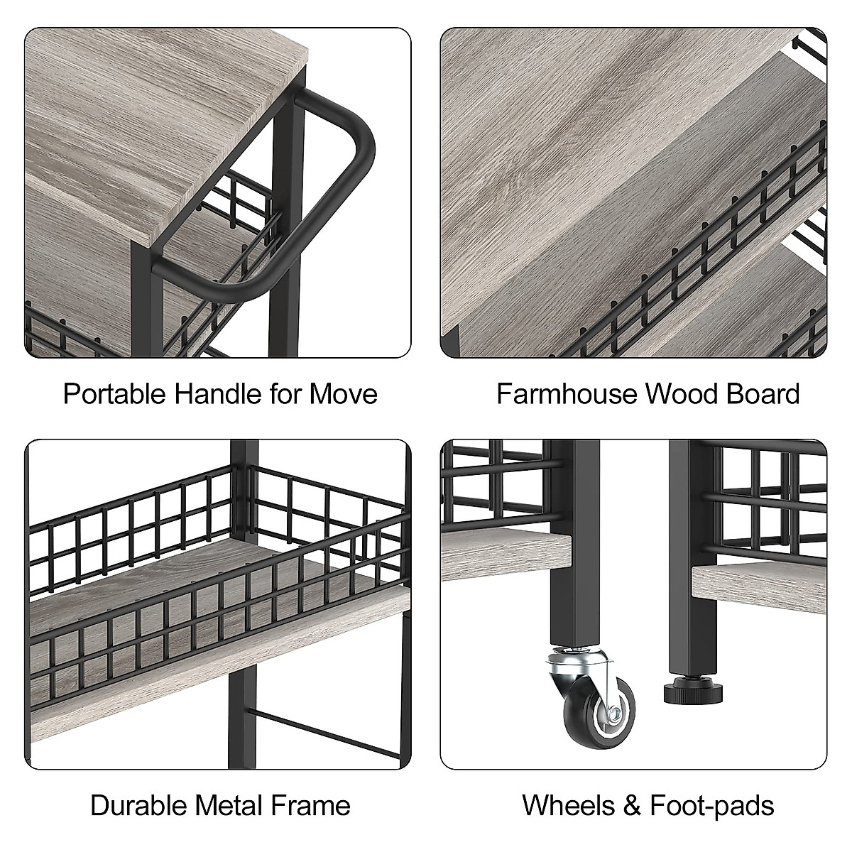 4 Tier Slim Storage Cart Narrow Laundry Cart on Wheels Utility Kitchen Rolling Cart with Wood Tabletop Mobile Shelving Unit Bathroom Storage Organizer Slide Out Rolling Tower for Narrow Spaces