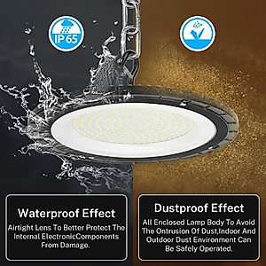 6 Pack LED High Bay Light 200W, 28000 LM with US Plug 5ft Cable,5000K Daylight, Waterproof, UFO Commercial Industrial Warehouse Workshop Factory Barn Garage Area Lighting Fixture