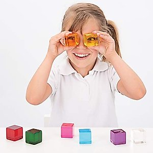 TickiT Perception Cubes - Set of 8 - Assorted Colors - Transparent Manipulatives for Visual Sensory Play - Observe Light and Color-Mixing - Light Panel Accessory