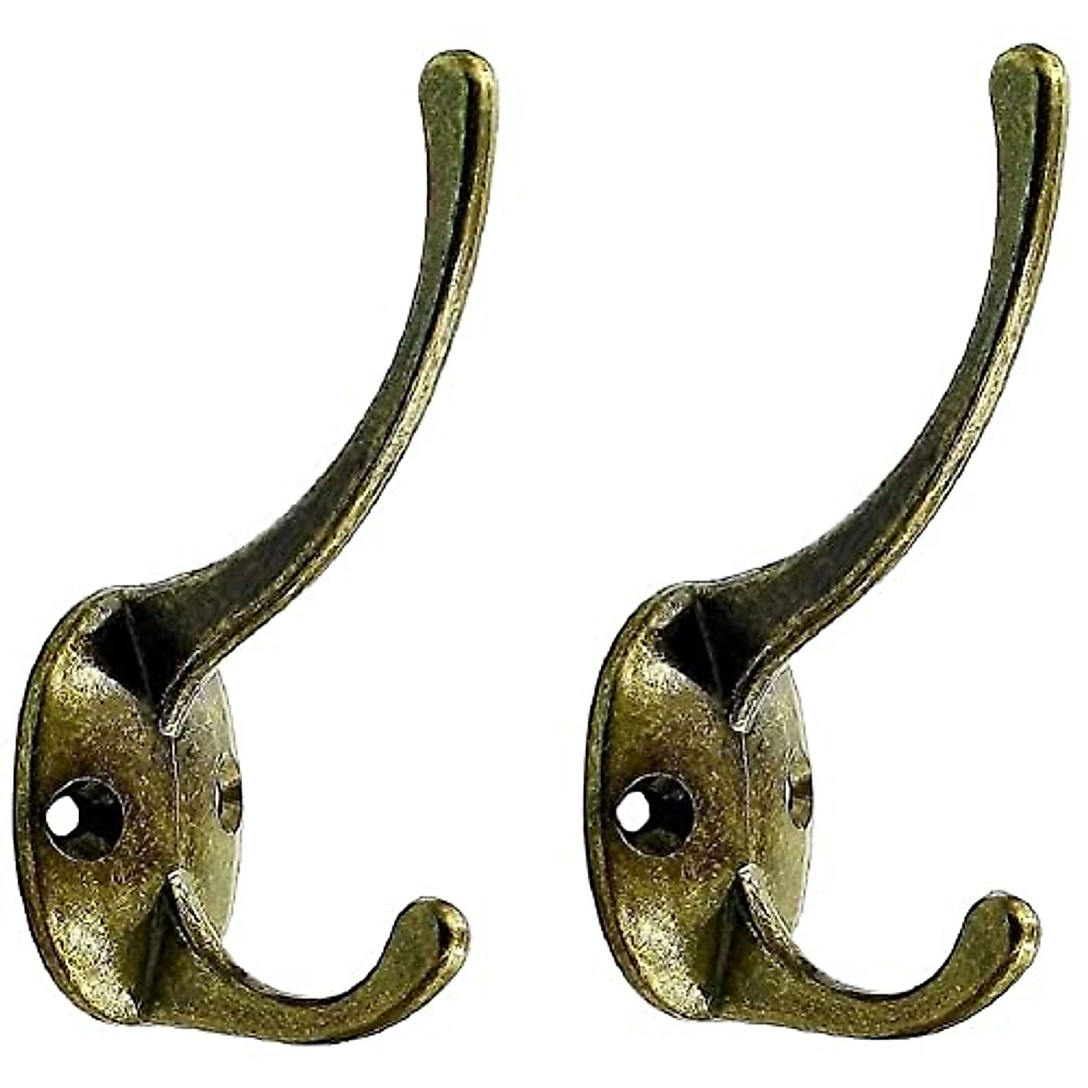 11 Pack Dual Wall Hooks Heavy Duty Made of Metal Wall Mounted with 22 Screws Hooks Fits for Coat,Bag,Towel,Hat,Key,Robes,Retro (Antique Brass, 11PCS)