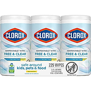 Clorox Compostable Cleaning Wipes - All Purpose Wipes - Household Essentials, Simply Lemon, 75 Count (Pack of 3)