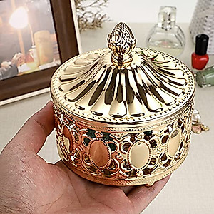 Hipiwe hollow out Metal Jewelry Box with Lid - Gold Mirrored Jewelry Trinket Organizer Ring Earrings Necklace Home Decor Storage Box, Chest Keepsake Gift Box for Women Girls