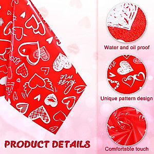 3 Pieces Wedding Disposable Table Cover Red Heart Love Tablecloth Waterproof Plastic Rectangular Disposable Table Cover for Bachelor Party Wedding Anniversaries Birthday Party Supplies