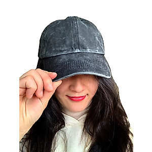 Distressed-Washed Ponycap Messy High Bun Ponytail Adjustable Cotton Baseball Cap Hat Half-Empty Top Sunshade Baseball Cap