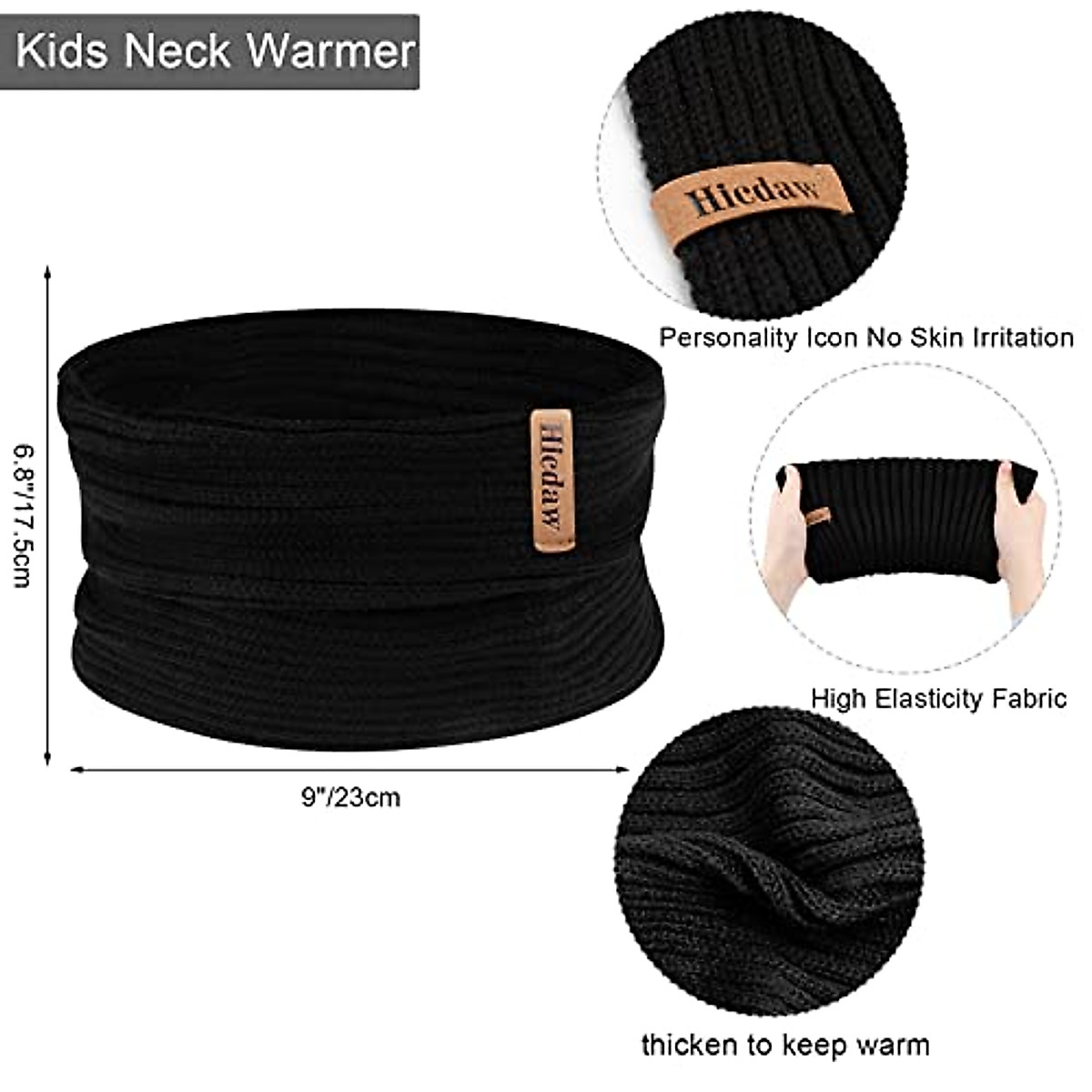 Hicdaw Kids Winter Hats Gloves Scarf Set Warm Knitted Touchscreen Gloves Toddlers Baby Beanie Hat with Fur Poms for Boy Girl, Black