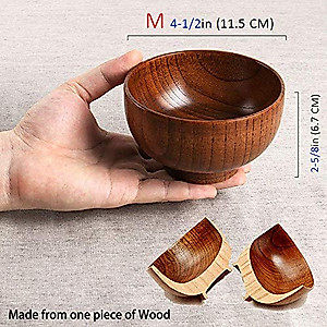 Erhai Jujube Japanese-Style Wooden Bowl Wooden Rice Bowl Noodle Bowl Solid Wood Bowl, Diameter 4.5 Inches By 2-5 / 8 Inches, for Rice, Soup, Dipping, Decoration (Medium) 4 Packs