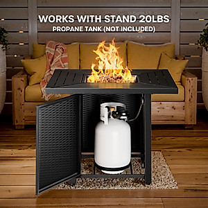 Bellefurn Patio Resin Wicker Furniture Set with Fire Pit Table, PE Rattan Swivel Patio Chairs with Propane Fire Pit Table, Brown Wicker 5PCS Patio Conversation Set with Outdoor Fire Table