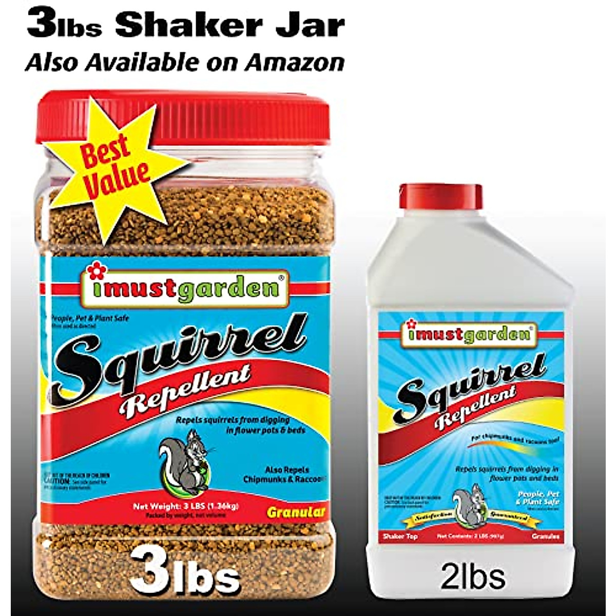 I Must Garden Squirrel Repellent – 2lb Granular (Repels Chipmunks): Stops Digging in Gardens, Flower Pots, and Beds – Easy Shaker Jar