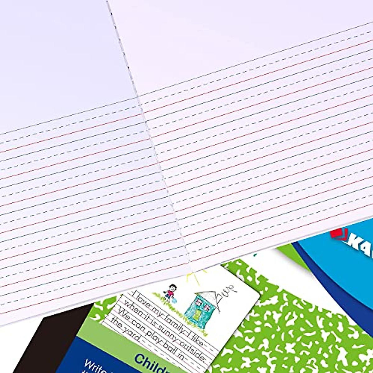 KAISA Kids Handwriting & Drawing Story Journal Writing Tablet, 7.5"x9.75" Composition Notebook For Grades K- 2, 100 Sheets (200 Pages) Creative Story Notebooks,4pads,C10010P