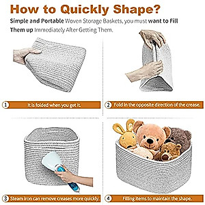 Desihum 3 Pack Cotton Rope Basket for Organizing, Woven Storage Basket with Handle, Decorative Baby Nursery Blanket Baskets Living Room Bin for Kids Clothes, Toys, Books, Fruit, Towel, 15×10 × 9 inch