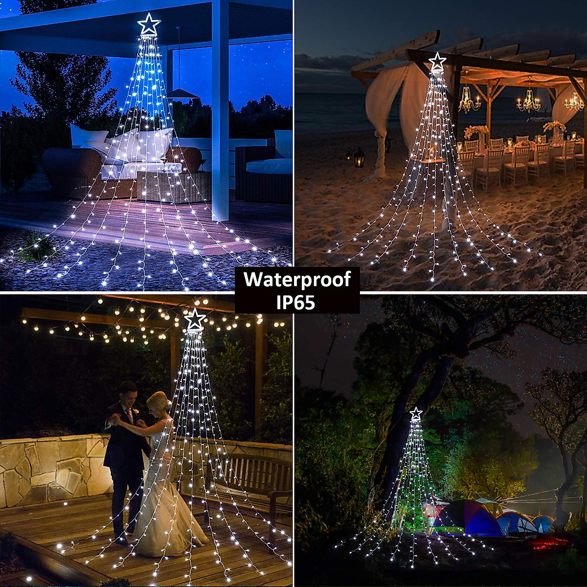 Toodour Solar Lights Outdoor, 317 LED 10ft x 9 Solar Garden Lights with 12" Topper Star, 8 Lighting Modes Waterproof Star Fairy Lights for Garden, Patio, Wedding, Party Decoration (White)