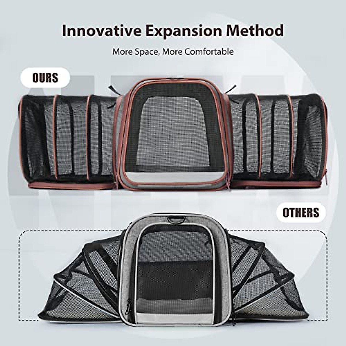 Expandable Cat Carrier, Pet Carrier Airline Approved 2 Sides Expandable Pet Carrier with Removable Fleece Pad, Large Cat Carrier TSA Approved Pet Carrier for Cats Dogs and Small Animals - Grey