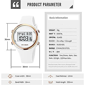 XCZAP Ladies Outdoor Sport Watches Alarm Clock 5Bar Waterproof LED Women Digital Watch (White)