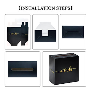 SietDESEO Black and Gold Card Box for Party Envelope Box Money Card Box Gift Card Box Holder for Wedding Reception Baby Shower Birthday Card Box