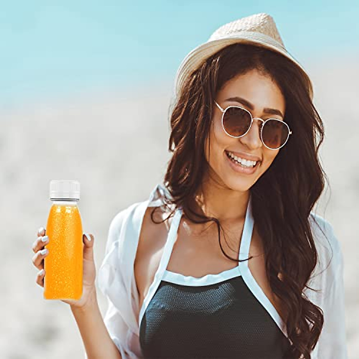 BallHull 4 OZ Plastic Juice Bottles with White lid, Reusable Clear Bulk Beverage Containers for Juice, Milk and Other Homemade Beverages, 6 Pcs.