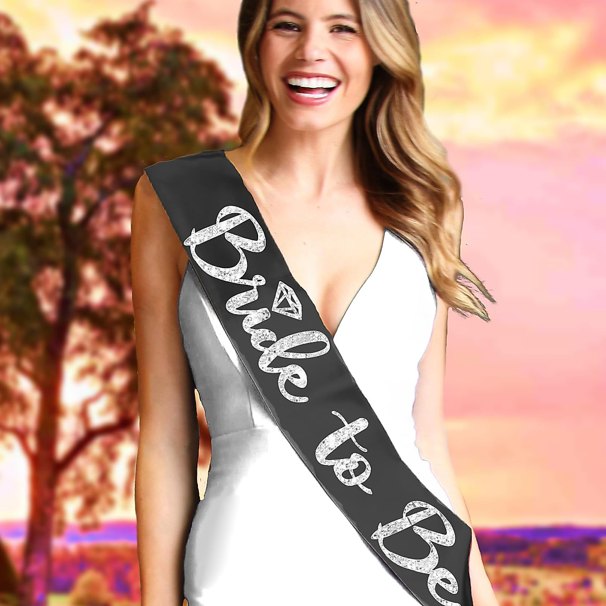 Bachelorette Sash Black - Silver Sparkle Diamond Bride to Be Bridal Grade Satin Sash - Til Death do us Party - Black Sash(SlvDiaB2B)