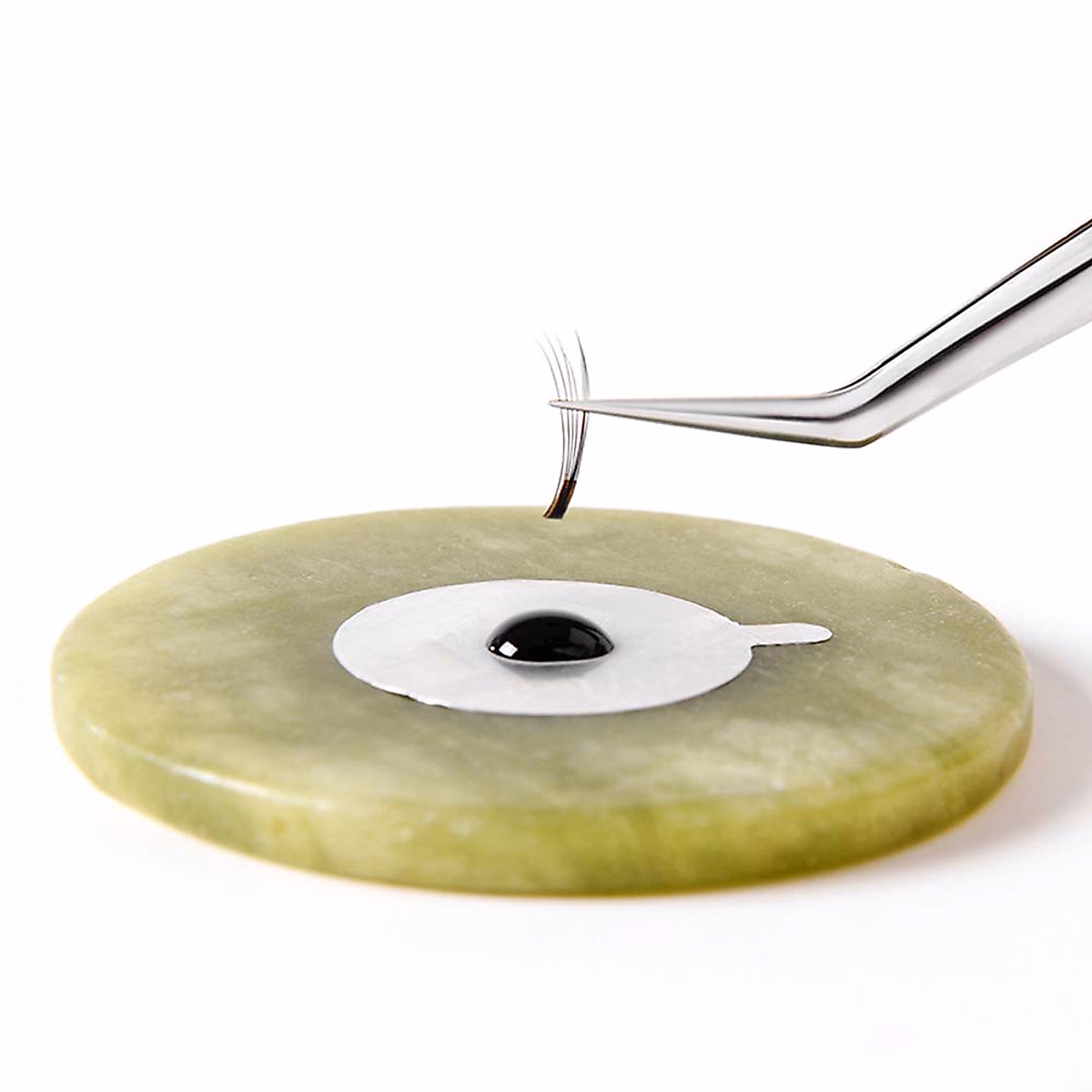 900 PCS 1 Inch Disposable Eyelash Glue Holder Pallet Stickers Pads Waterproof Glue Aluminum Foil Stickers with 2 PCS Eyelash Extension Jade Stone