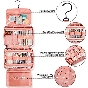 BOOMRICH Toiletry Bag for Women, Travel Hanging Toiletry Bag, Water-resistant Cosmetic Make up Organizer for Travel Accessories Kit, Bathroom Shower (Pink, Large)