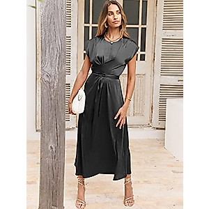 ANRABESS Women's 2023 Formal Dress for Women Summer Maxi Elegant Satin Cocktail Dress Sleeveless Wrap A-Line Flowy Midi Wedding Guest Silk Semi Formal Dress 916heihui-S Black
