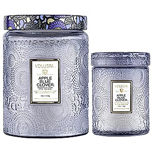 Voluspa Apple Blue Clover Candle | Large Glass Jar | 18 Oz | 100 Hour Burn Time | All Natural Wicks and Coconut Wax for Clean Burning | Vegan