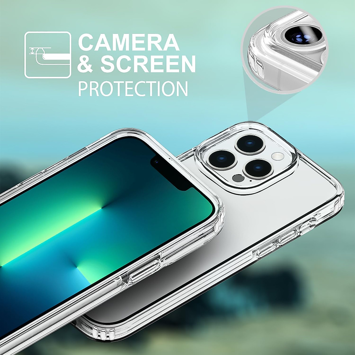 TENOC Phone Case Compatible with iPhone 13 Pro Max, Clear Case Non-Yellowing Protective Bumper Hard Back Cover for 6.7 Inch