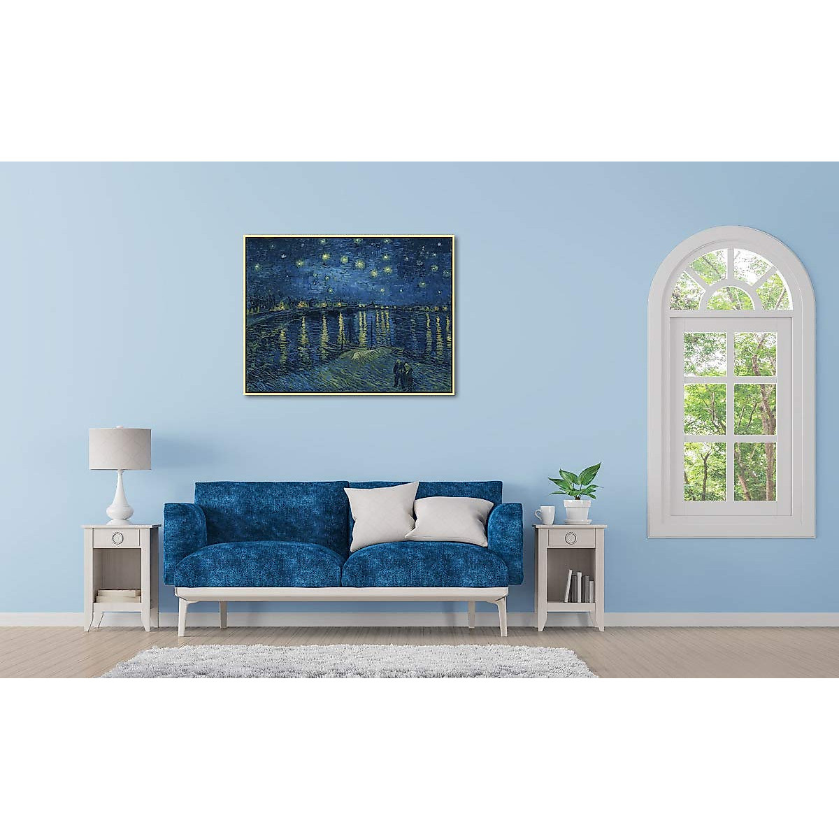 Wieco Art Framed Art Giclee Canvas Prints of Starry Night Over The Rhone Canvas Prints Wall Art by Van Gogh Paintings Reproduction Abstract Framed Artwork for Wall Decor