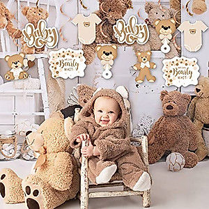 20Pcs Neutral Cream Bear Baby Shower Party Hanging Swirls, Nude Teddy Bear Foil Ceiling Swirls Decor, Boho Brown Bear Kids Birthday Gender Reveal Wedding Bridal Shower Grad Anniversary Party Supplies