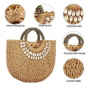 Beach Bag for Women Straw Top-Handle Bags Summer Woven Beach Tote Bag (Brown)